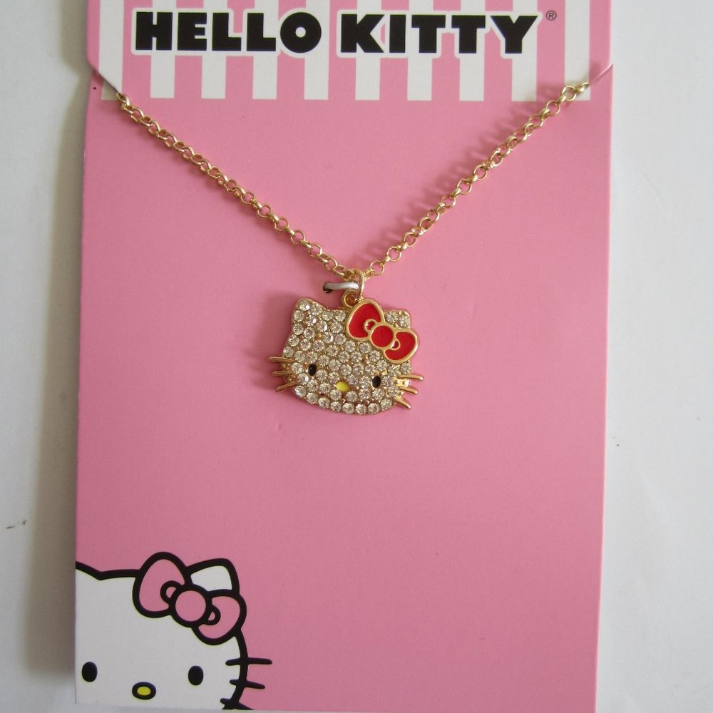 Hello Kitty Sanrio Rhinestone Gold Necklace - Gem